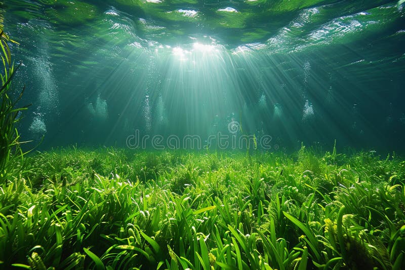 Photo of an Underwater Grassy Field, Sun Rays Shining through the Water ...