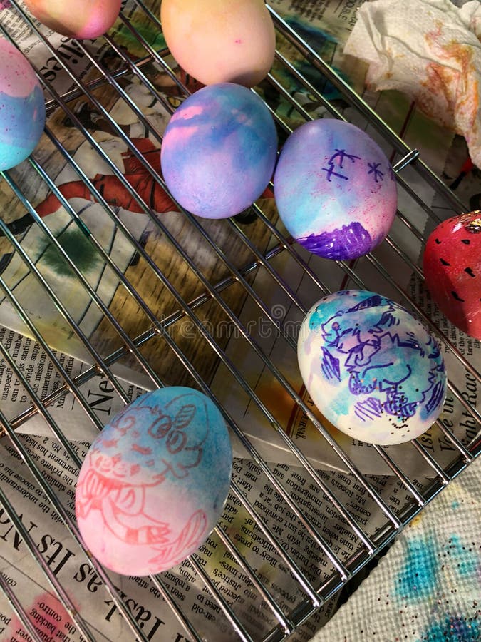 Dyed Easter Eggs Drying Off on a Cooling Rack Stock Image - Image of ...