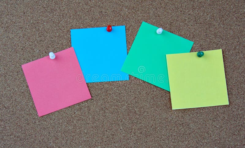 Photo of Various Colorful Papers with Space for Text Pinned with Colorful Pins on a Note Board ...