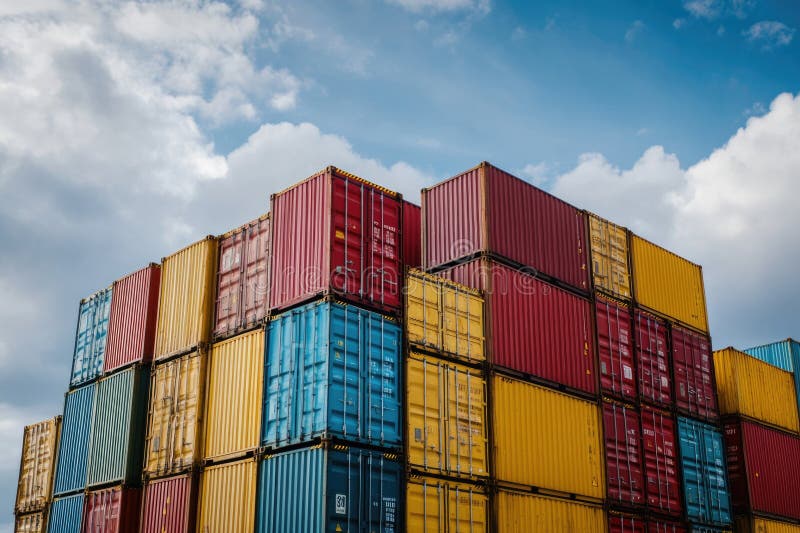 A Photo of Various Containers Stacked High Stock Image - Image of ...