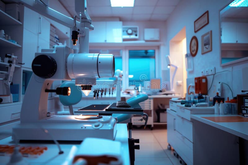 A Photo of Various Laboratory Equipment and a Microscope on a Table ...