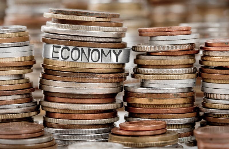 Coin Stack with Economy Sign Stock Photo - Image of bank, closeup ...