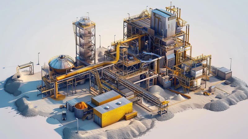 3 Photo of a Vibrant Gold Ore Processing Plant Stock Illustration ...