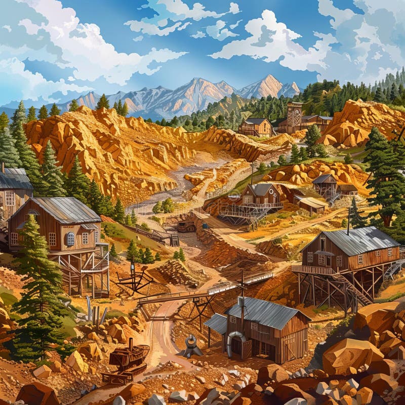 Photo of a Vibrant and Scenic Gold Mining Area Stock Illustration ...