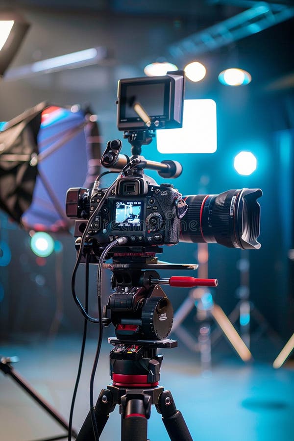 Photo and Video Camera on a Tripod in the Studio. Selective Focus Stock ...