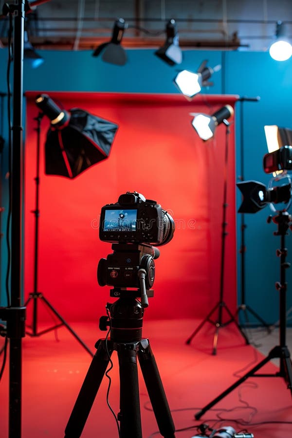 Photo and Video Camera on a Tripod in the Studio. Selective Focus Stock ...
