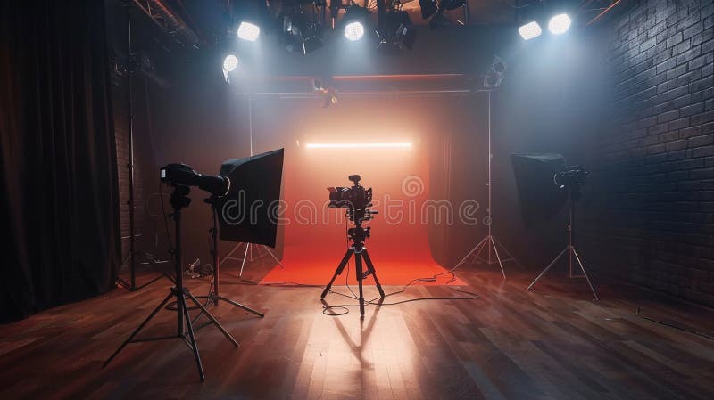 Photo and Video Camera on a Tripod in the Studio. Selective Focus Stock ...