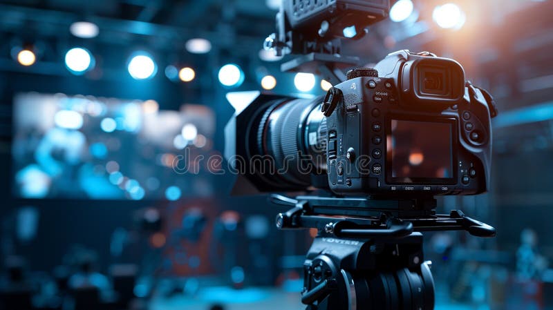 Photo and Video Camera on a Tripod in the Studio. Selective Focus Stock ...