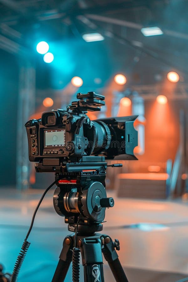 Photo and Video Camera on a Tripod in the Studio. Selective Focus Stock ...