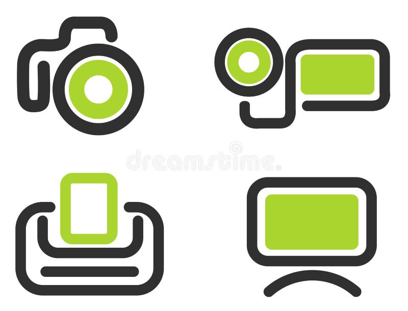 Photo video icon set stock vector. Illustration of computer - 65991792