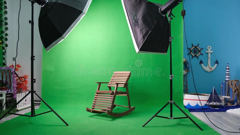 Photo or Video Studio with Two Hexagone Studio Lights. Green Screen and ...
