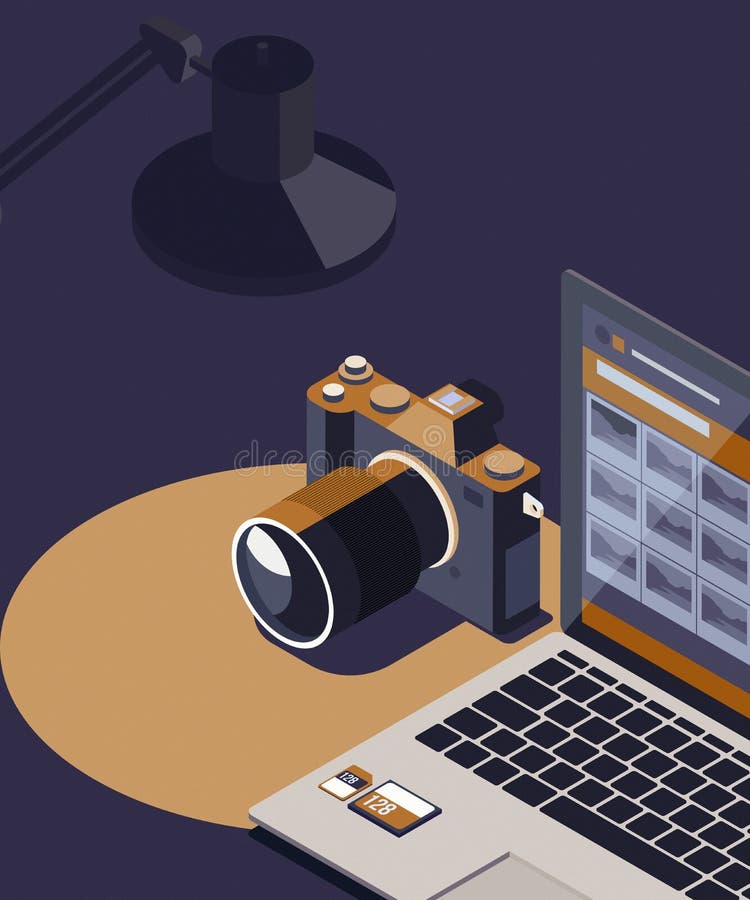Photo Viewer on Laptop and Digital Camera Stock Illustration ...