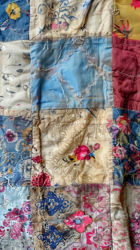 Photo of Vintage Quilt Texture with Patchwork Patterns and Faded ...
