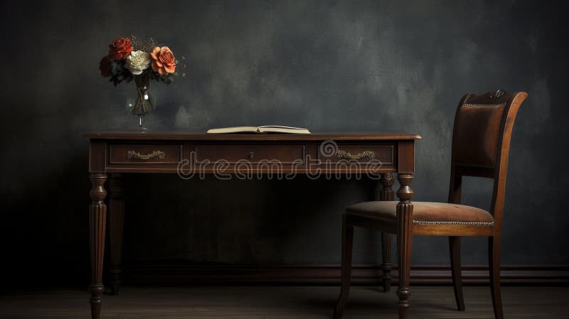 A Photo of a Vintage Writing Desk and Chair Stock Illustration ...