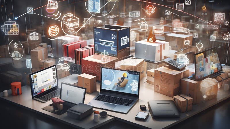 A Photo of a Virtual Marketplace with Digital Goods and Services Stock ...