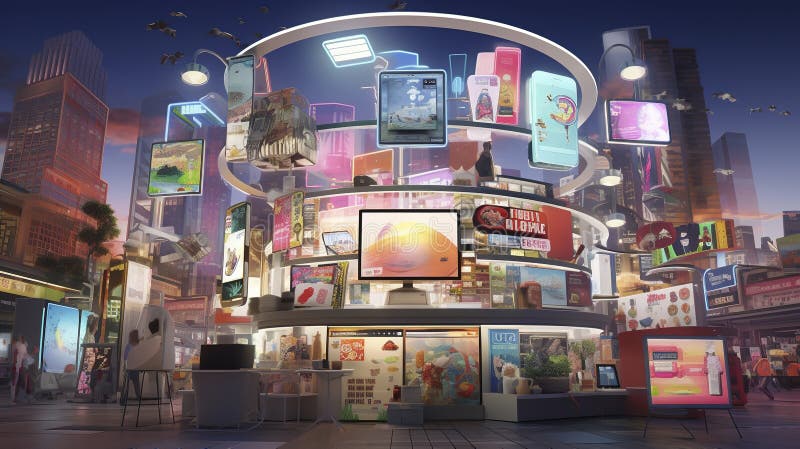 A Photo of a Virtual Marketplace with Digital Goods and Services Stock ...