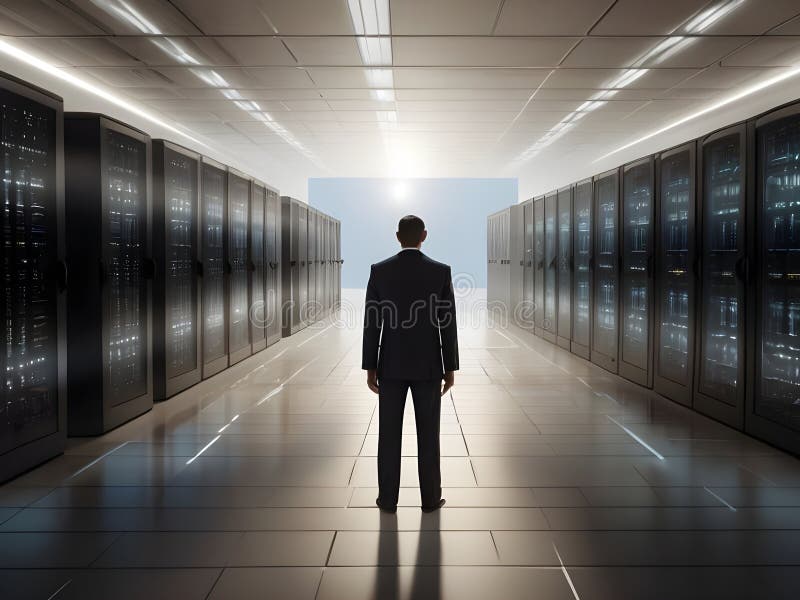 Man is Standing in the Data Center Stock Illustration - Illustration of ...