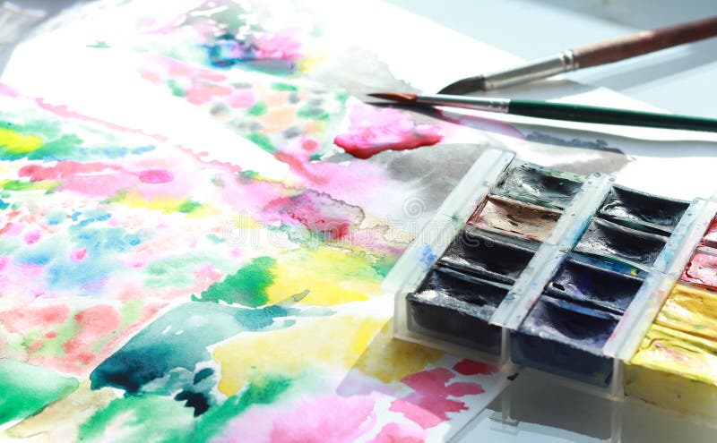 Photo of Water Color Art Process in Creative Studio Stock Photo - Image ...