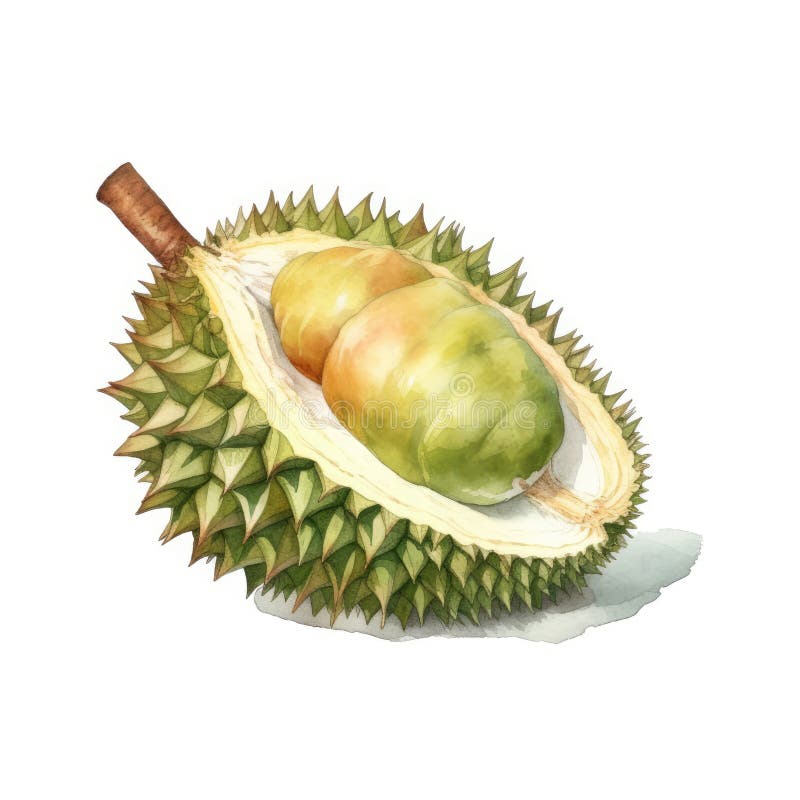 Photo a Watercolor Painting of a Durian on White Background Stock ...