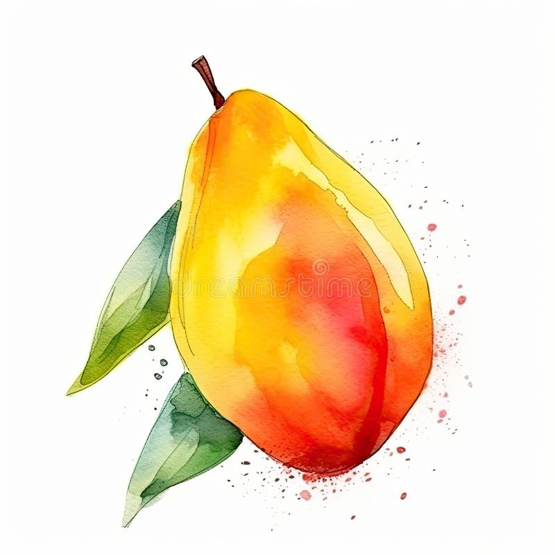 Photo a Watercolor Painting of a Mango Fruit on White Background Stock ...