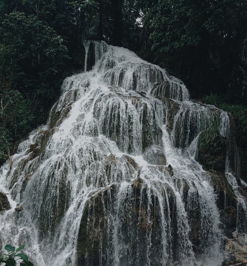 Photo of a Waterfall with Rocks Surrounded by Trees and Grass? Stock ...