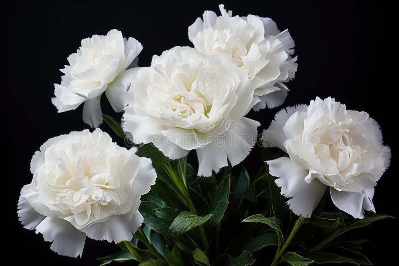 Photo of White Carnations Flowers on Black Background Stock ...