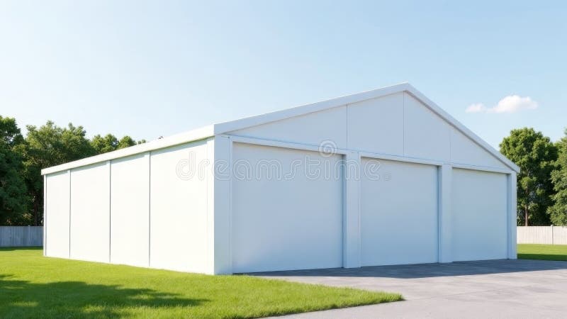 Photo of White Large Warehouse Hangar from Outside Stock Photo - Image ...