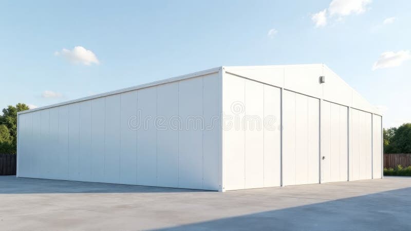 Photo of White Large Warehouse Hangar from Outside Stock Photo - Image ...