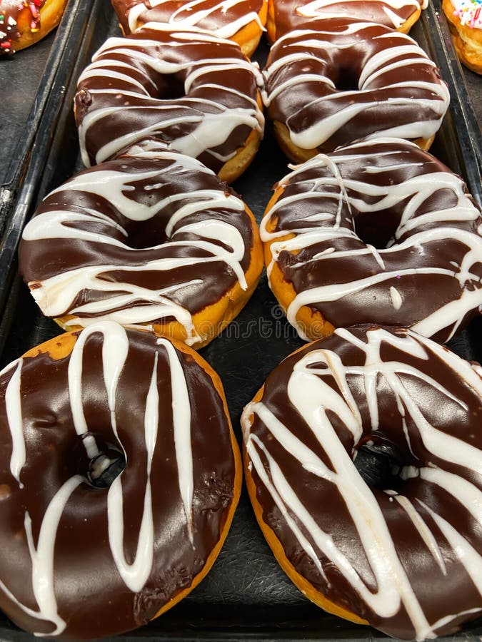 White Striped Chocolate Donuts Stock Photo - Image of brown, chocolate ...