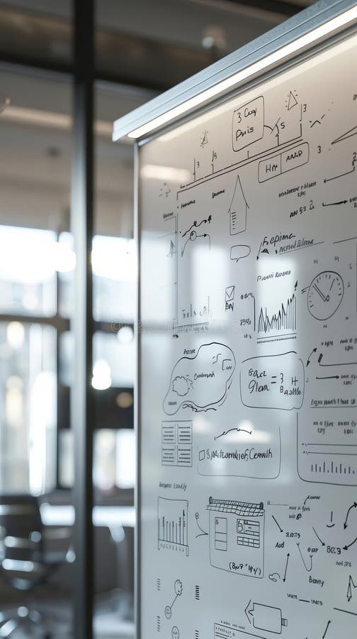 Photo of a Whiteboard with Detailed Strategy Plans and AI Text on a ...