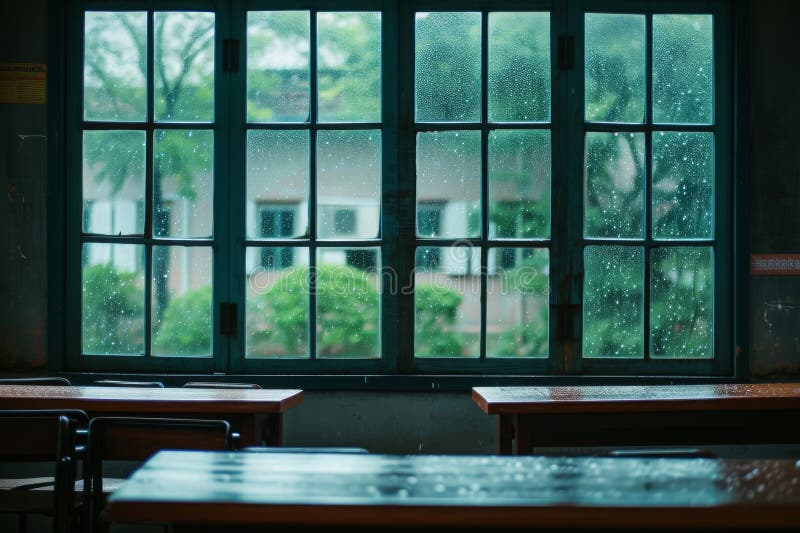 A Photo of a Window with Rain Drops on the Glass, Creating a Distorted ...