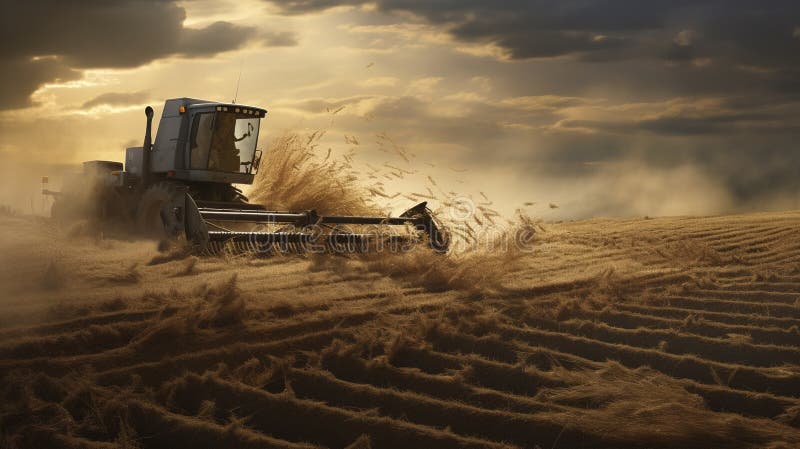 A Photo of a Windrower Making Windrows Stock Illustration ...