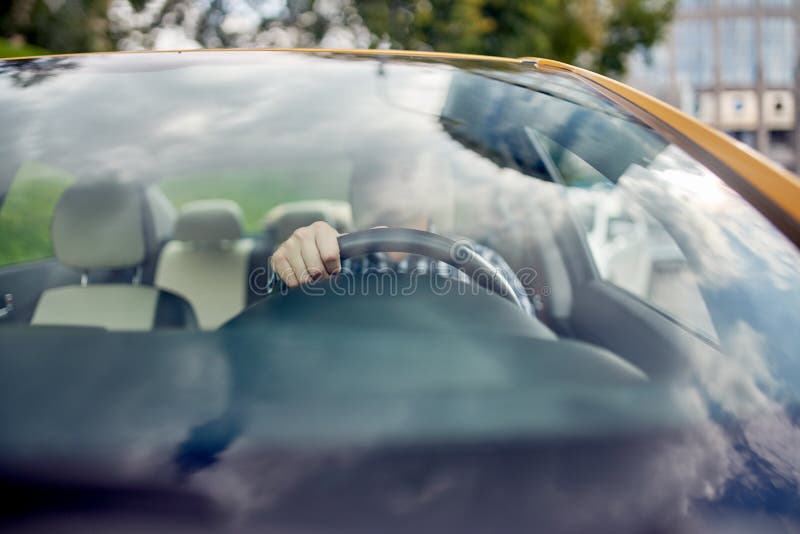 Photo through Windshield of Driver Sitting in Taxi Stock Image - Image ...
