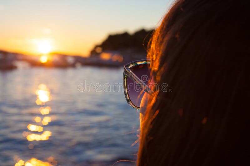 Photo of a Woman Looking at Sunset on a Beach Stock Image - Image of ...