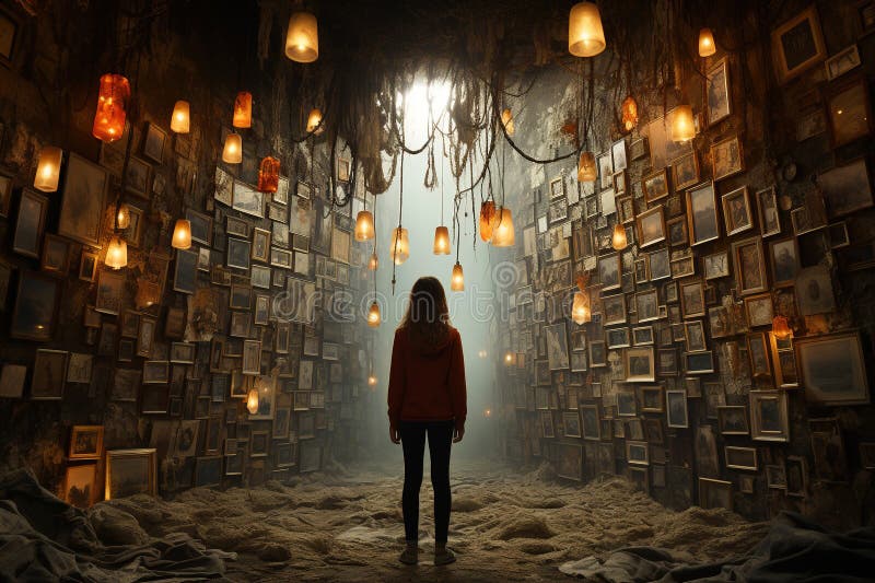 Photo of a Woman Standing in a Dimly Lit Room Stock Illustration ...