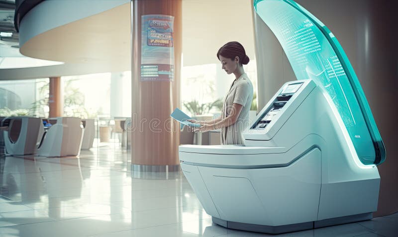 Photo of a Woman Using a Self-check-in Machine at an Airport Stock ...