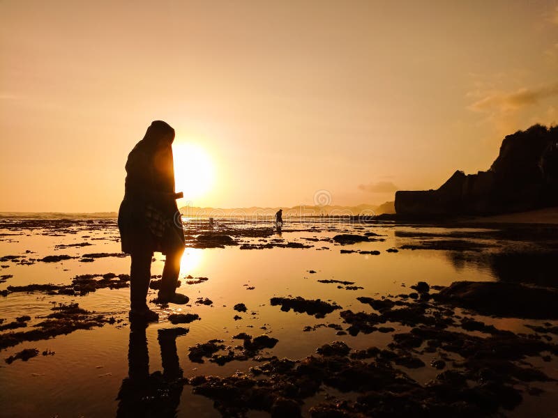 Photo of a Siluet Woman Walking on the Beach at Dusk Editorial Stock ...