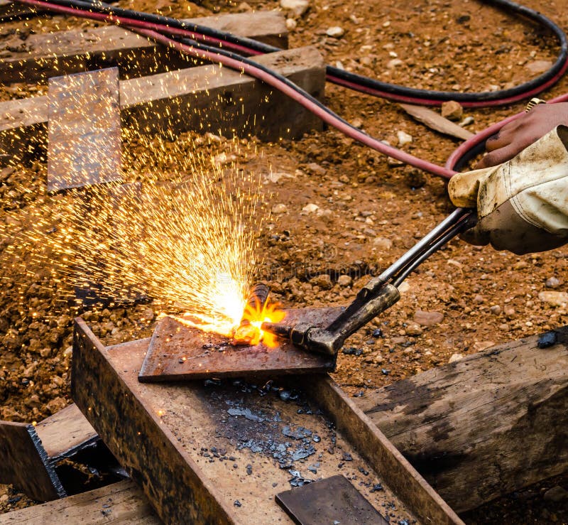 Photo of Worker Doing Gas Cutting on Steel Stock Image - Image of ...