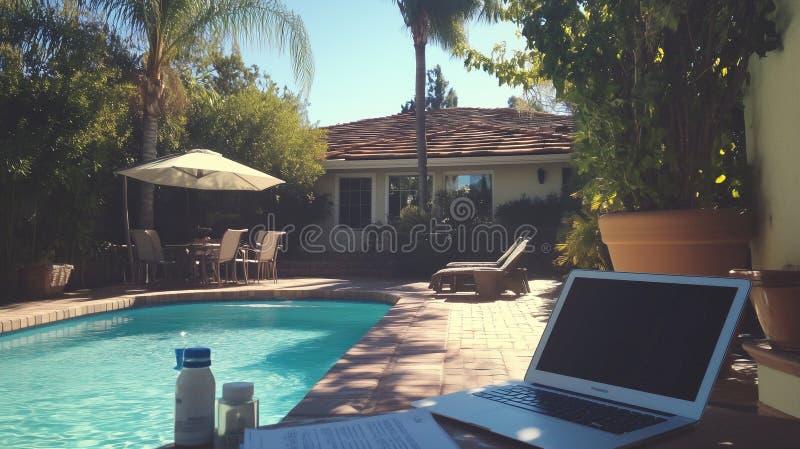 Photo: Working Remotely Poolside Laptop Lifestyle Digital Nomad Stock ...