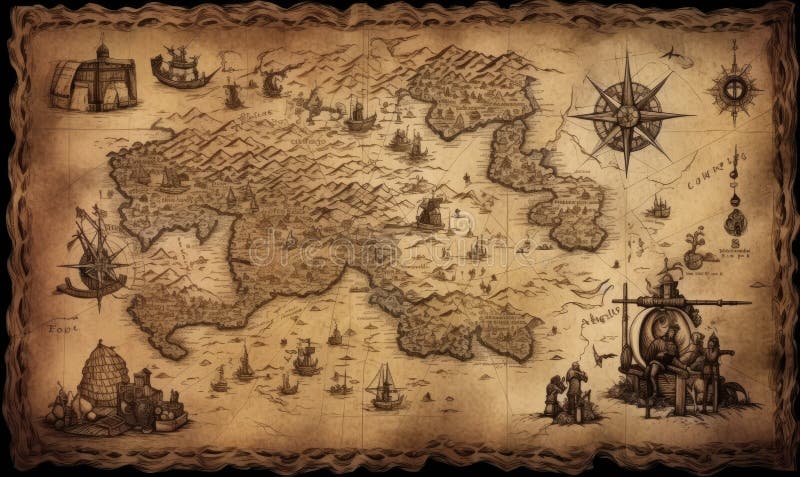 Photo of a World Map with Ships Sailing on the Seas Stock Illustration ...