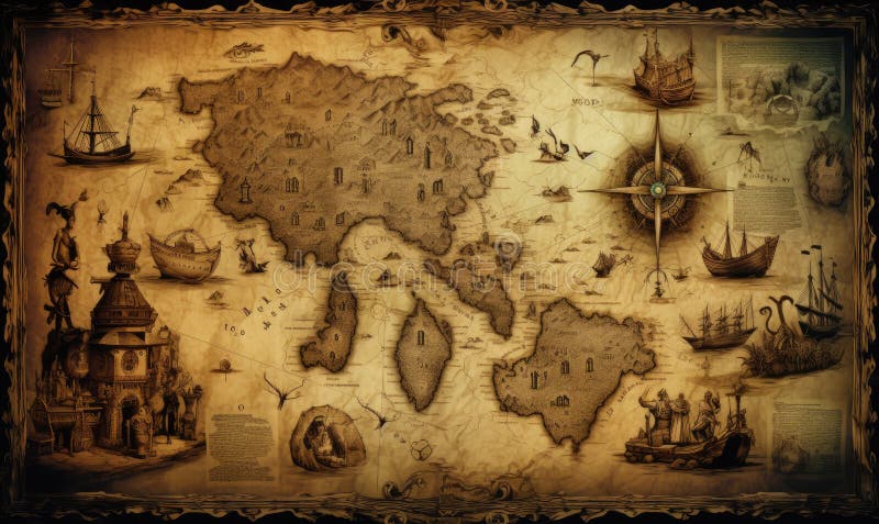 Photo of a World Map with Ships Sailing on the Seas Stock Illustration ...