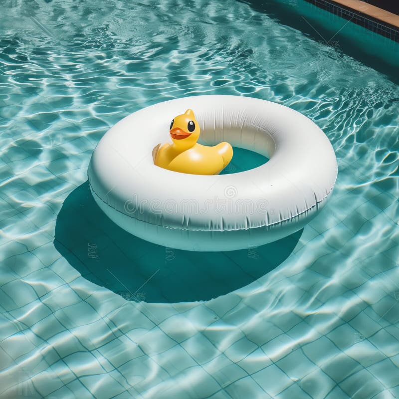 Yellow Duck Inside Swimming Buoy in Swimming Pool Ai Generated Stock ...