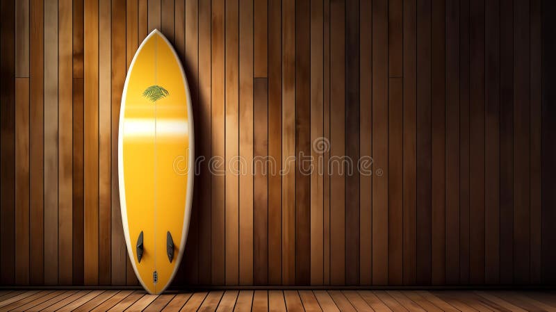 Yellow Surfboard on Wooden Wall with Copy Space Generated by Ai Stock ...