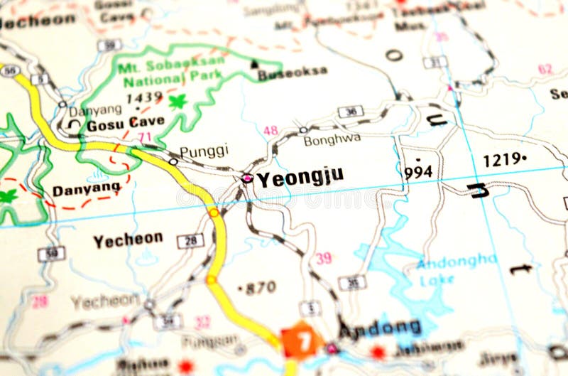 A Photo of Yeongju on a Map Stock Photo - Image of roads, destination ...