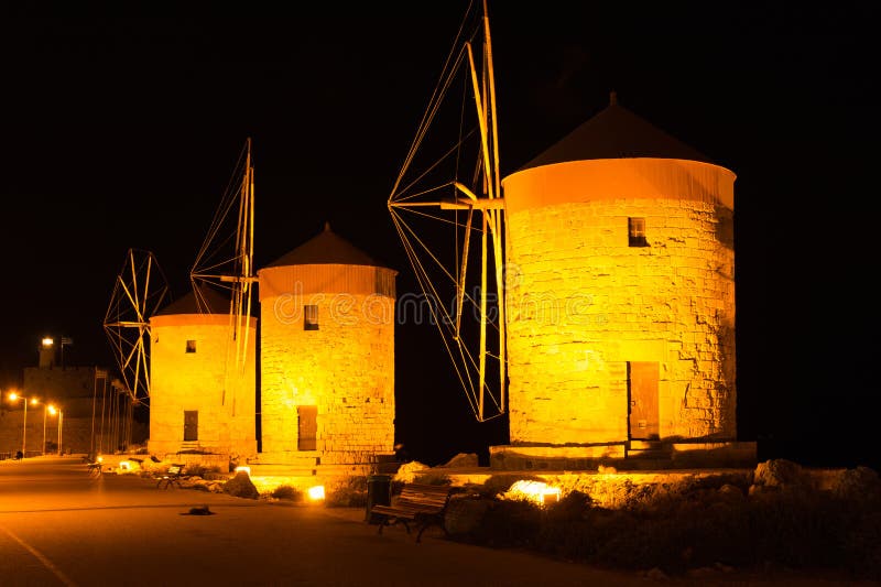 Windmills stock photo. Image of lights, city, windmill - 102284430