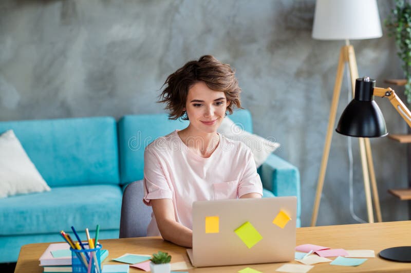 Photo of Young Attractive Girl Studying Online Courses Try Developer ...