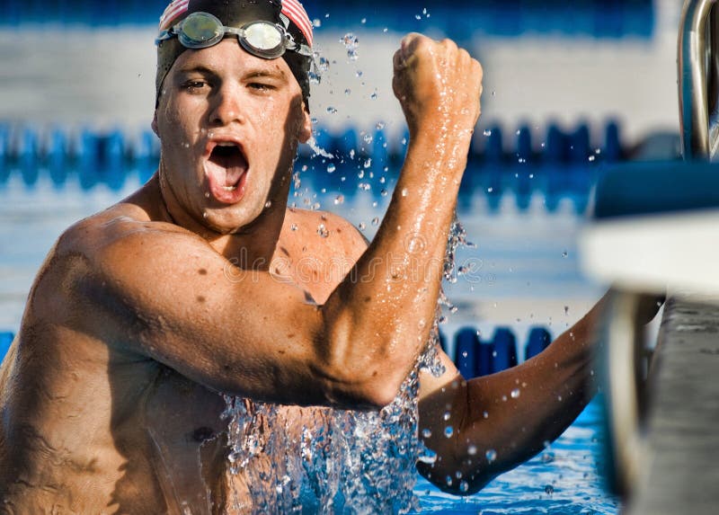 Triumphant Male Swimmers stock image. Image of sport - 13585349