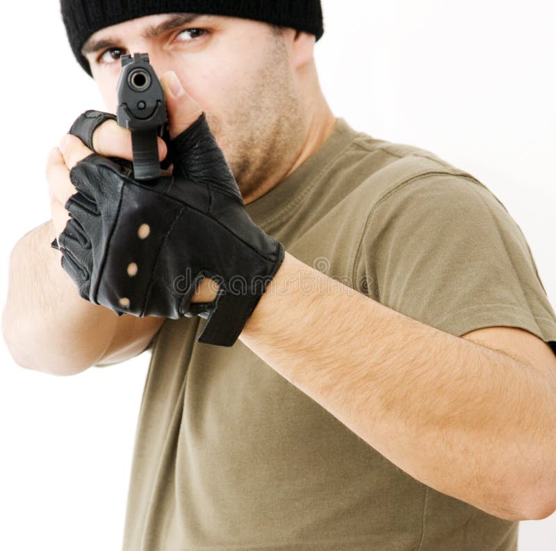 Photo a Young Man Drawing a Gun in Self Defense Stock Image - Image of ...