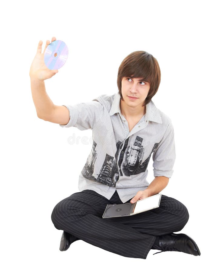 Photo of Young Man Holding a Cd Dvd Isolated Stock Image - Image of ...