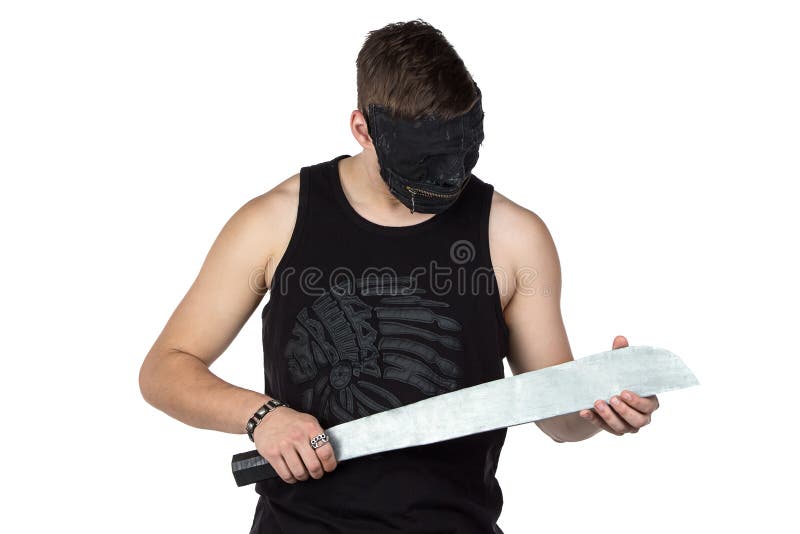 Photo of Young Man in Mask with Hatchet Stock Photo - Image of gothic ...